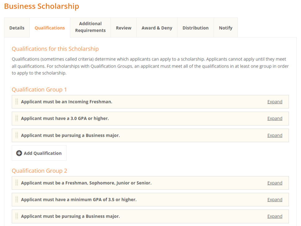 Qualifications: A Detailed Guide – AwardSpring Help Center