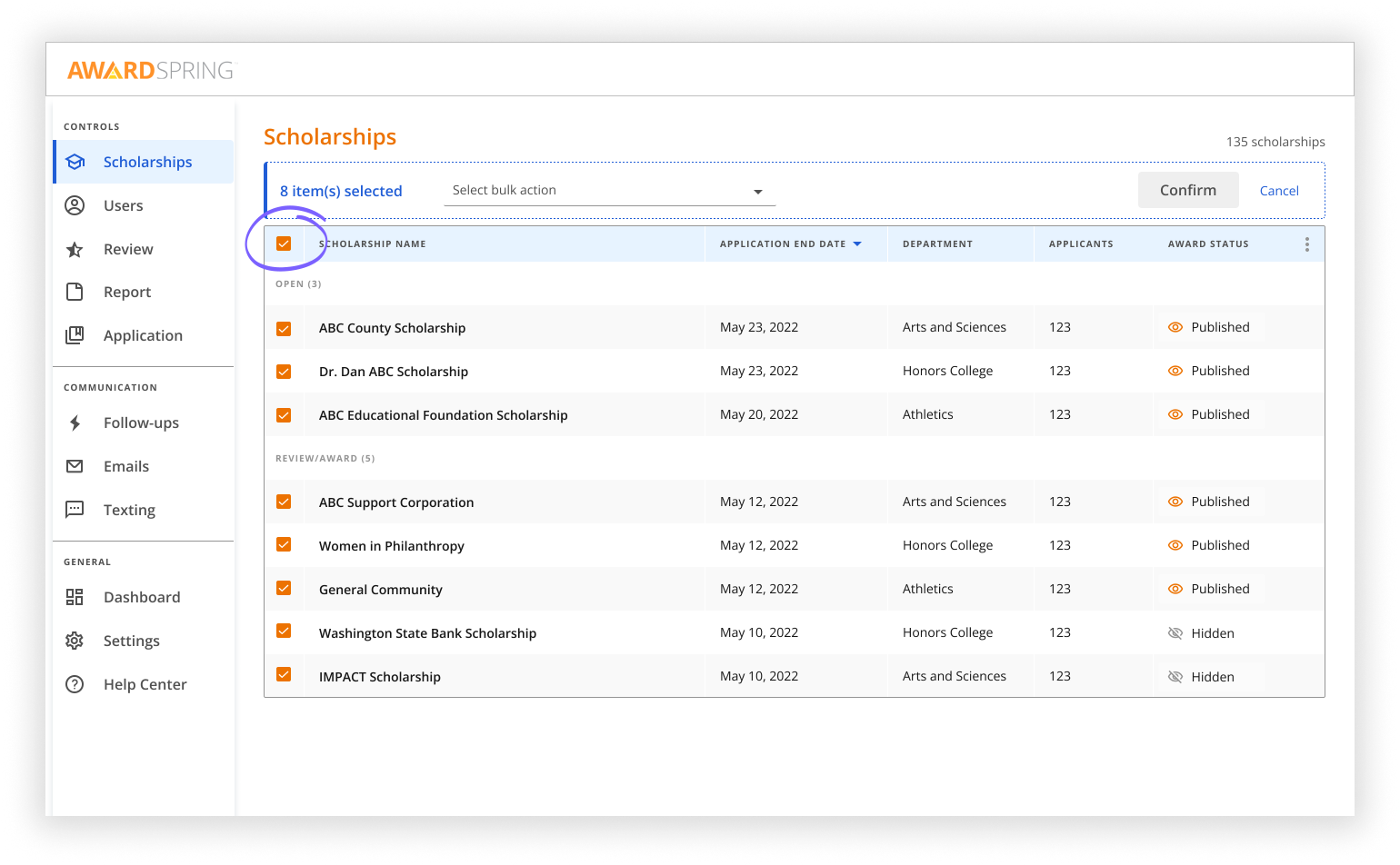 Updating Scholarship Details in Bulk – AwardSpring Help Center