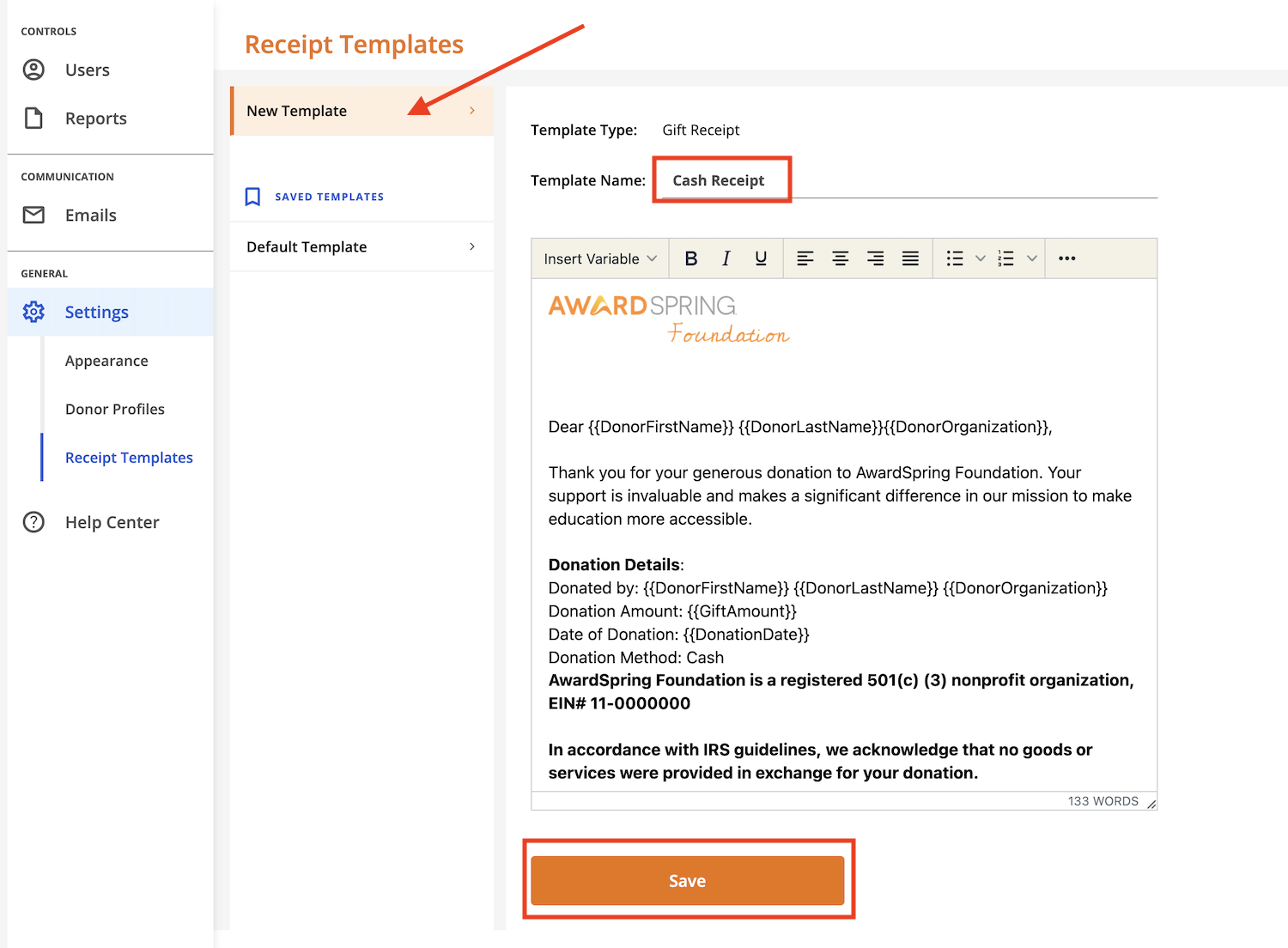 Gift Receipts – AwardSpring Help Center